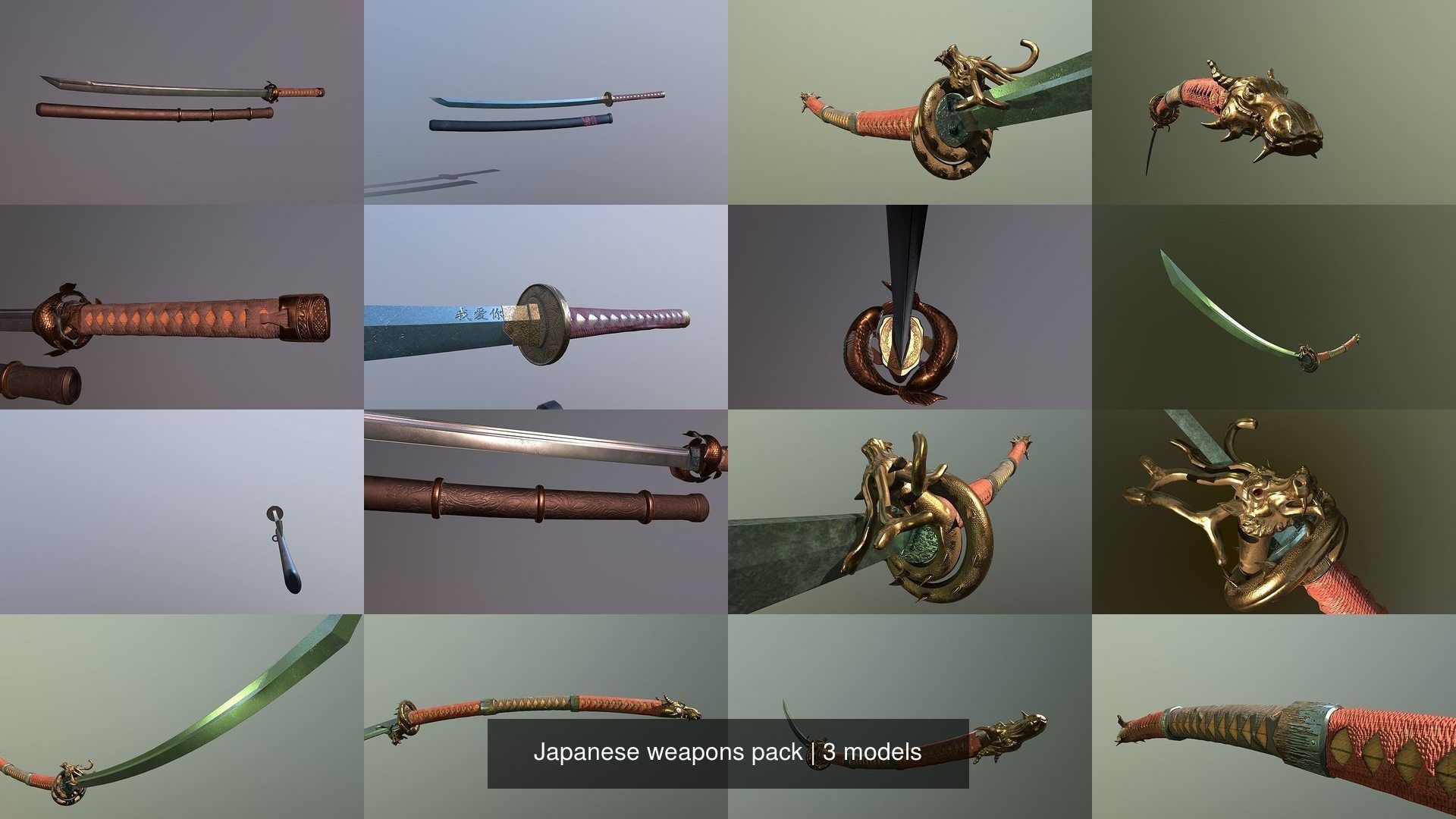 3D Model Collection Japanese weapons pack VR / AR / low-poly | CGTrader
