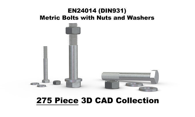 275 Parts 3D CAD Library - BOLTS -EN24014 - DIN931 - ISO4014 3D model ...