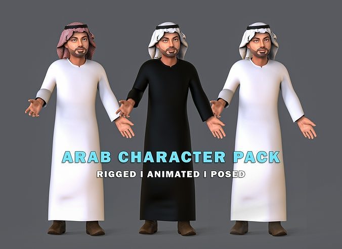 3D model Arabic Character Pack Rigged Animated VR / AR / low-poly ...