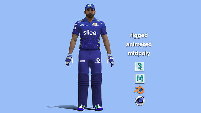 T-P Rigged Rohit Sharma Cricket 3D model animated rigged | CGTrader