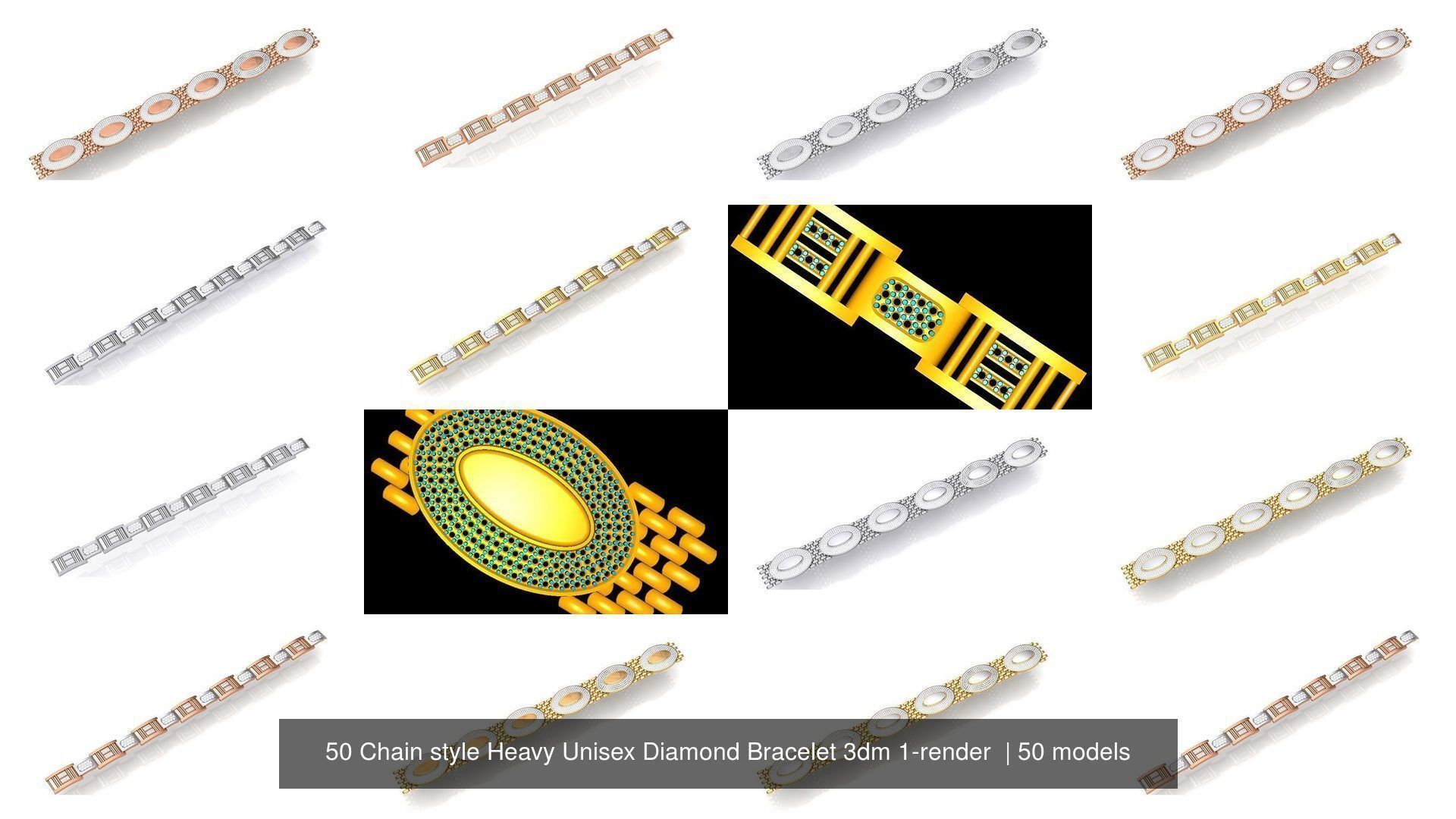 50 Chain style Heavy Unisex Diamond Bracelet 3dm 1-render 3D Model Collection | CGTrader