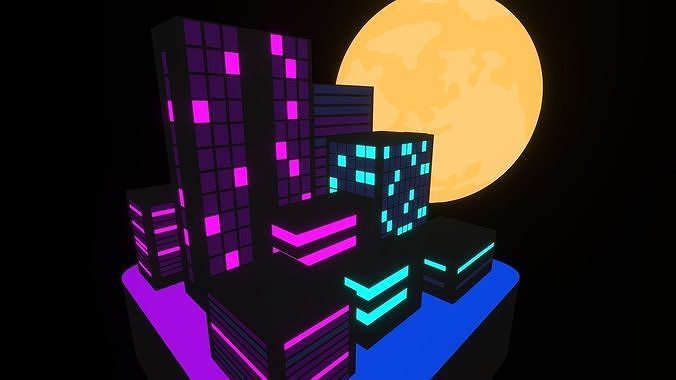 3D model Synthwave Building VR / AR / low-poly | CGTrader