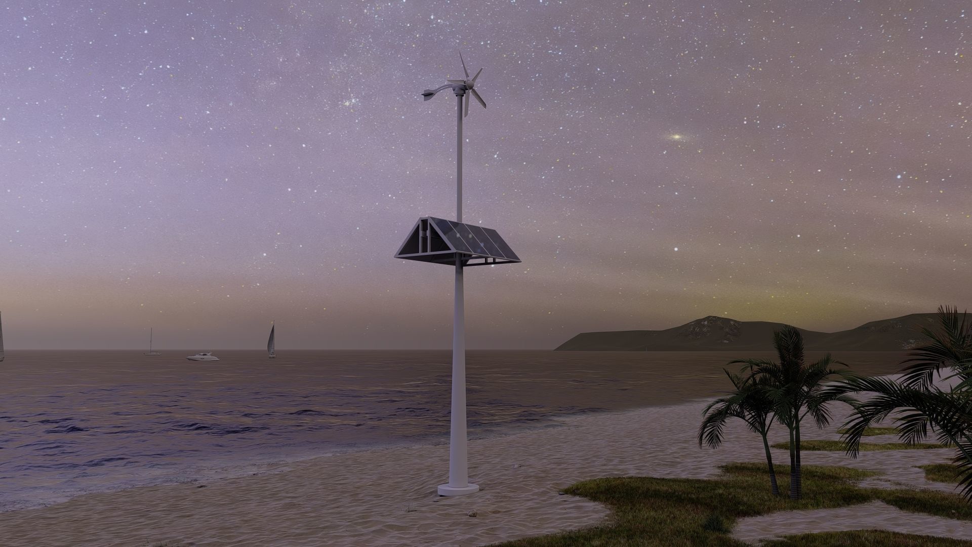 3D model Animated Wind Turbine with solar panels VR / AR / low-poly ...