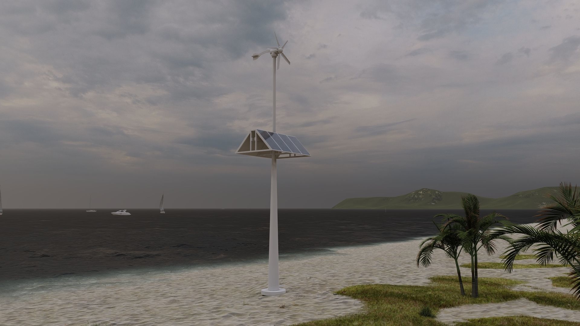 3D model Animated Wind Turbine with solar panels VR / AR / low-poly ...