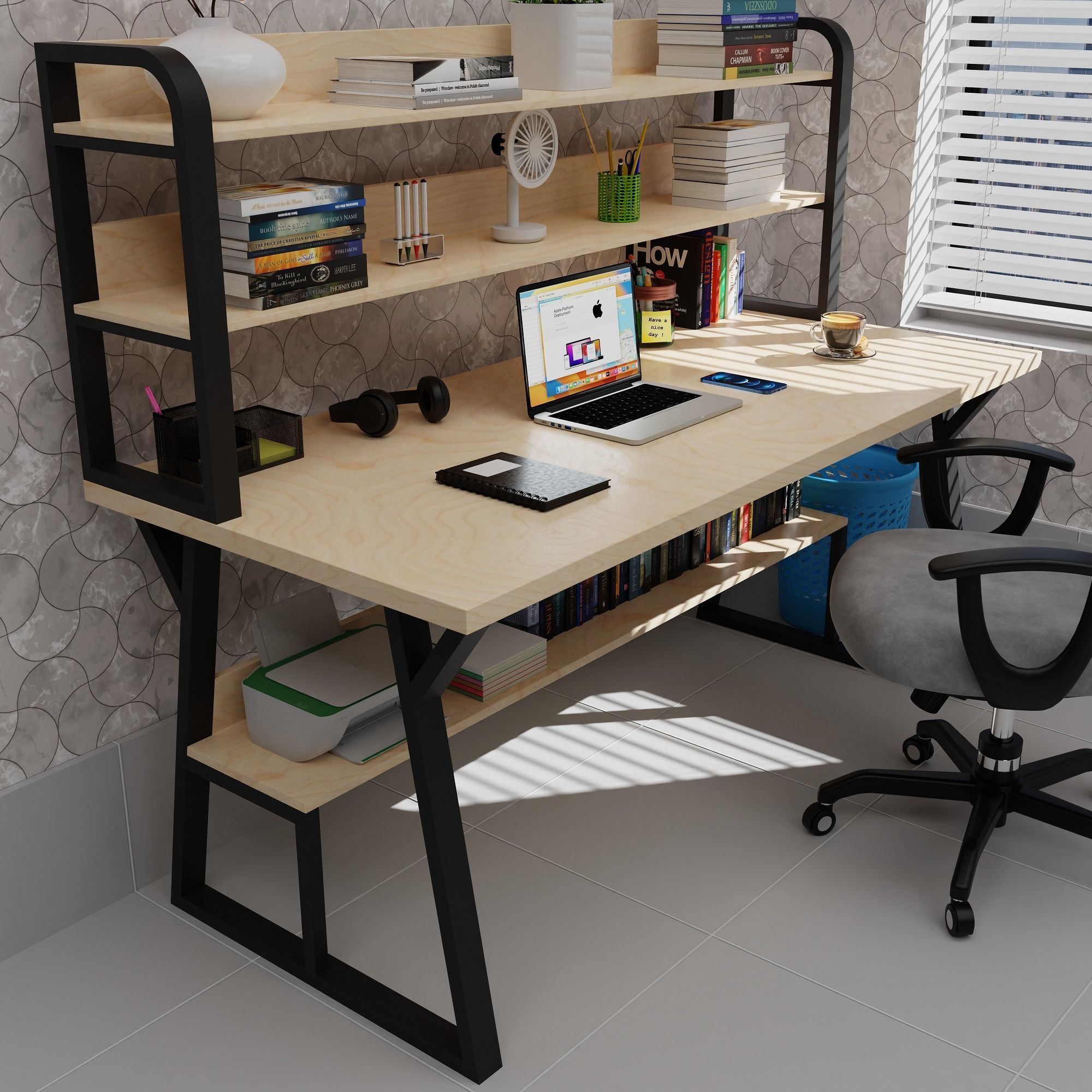 3D model Realistic Study Table With Assets-01 VR / AR / low-poly | CGTrader