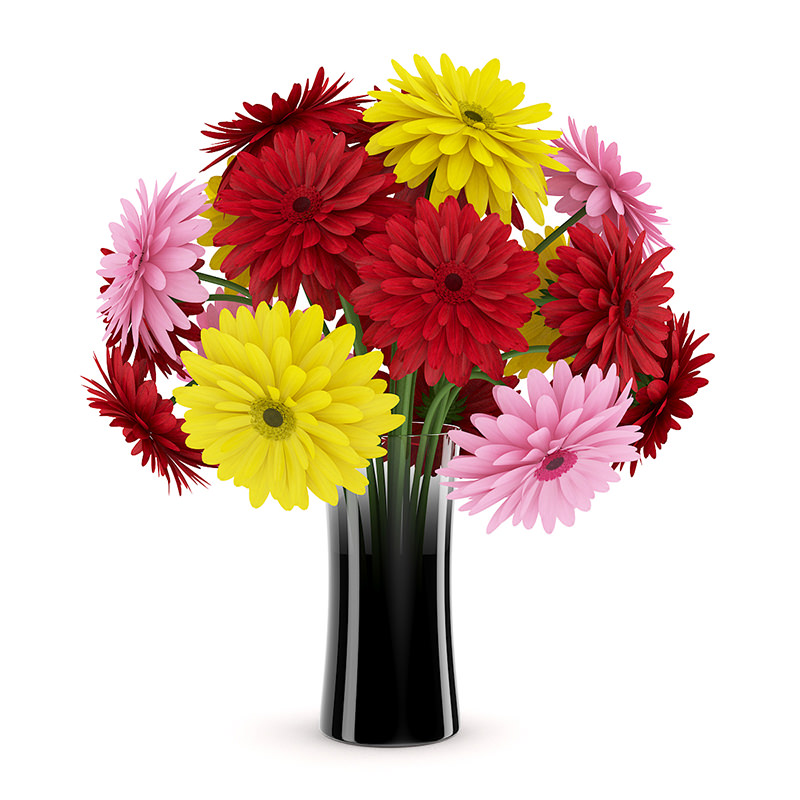 Three-Color Flowers in Black Vase 3D model | CGTrader