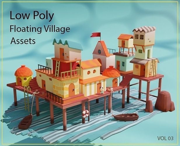 3D model Low Poly Floating Village Assets VR / AR / low-poly | CGTrader