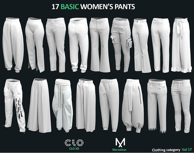 17 BASIC WOMENS PANTS Marvelous Designer CLO3D 3D model | CGTrader