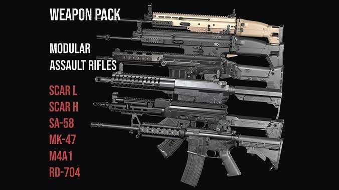 3D Model Collection Modular Modern Assault Rifles Gun Weapon Pack VR ...