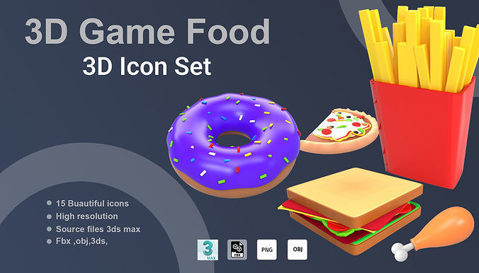 3D model 3D food icon set VR / AR / low-poly | CGTrader
