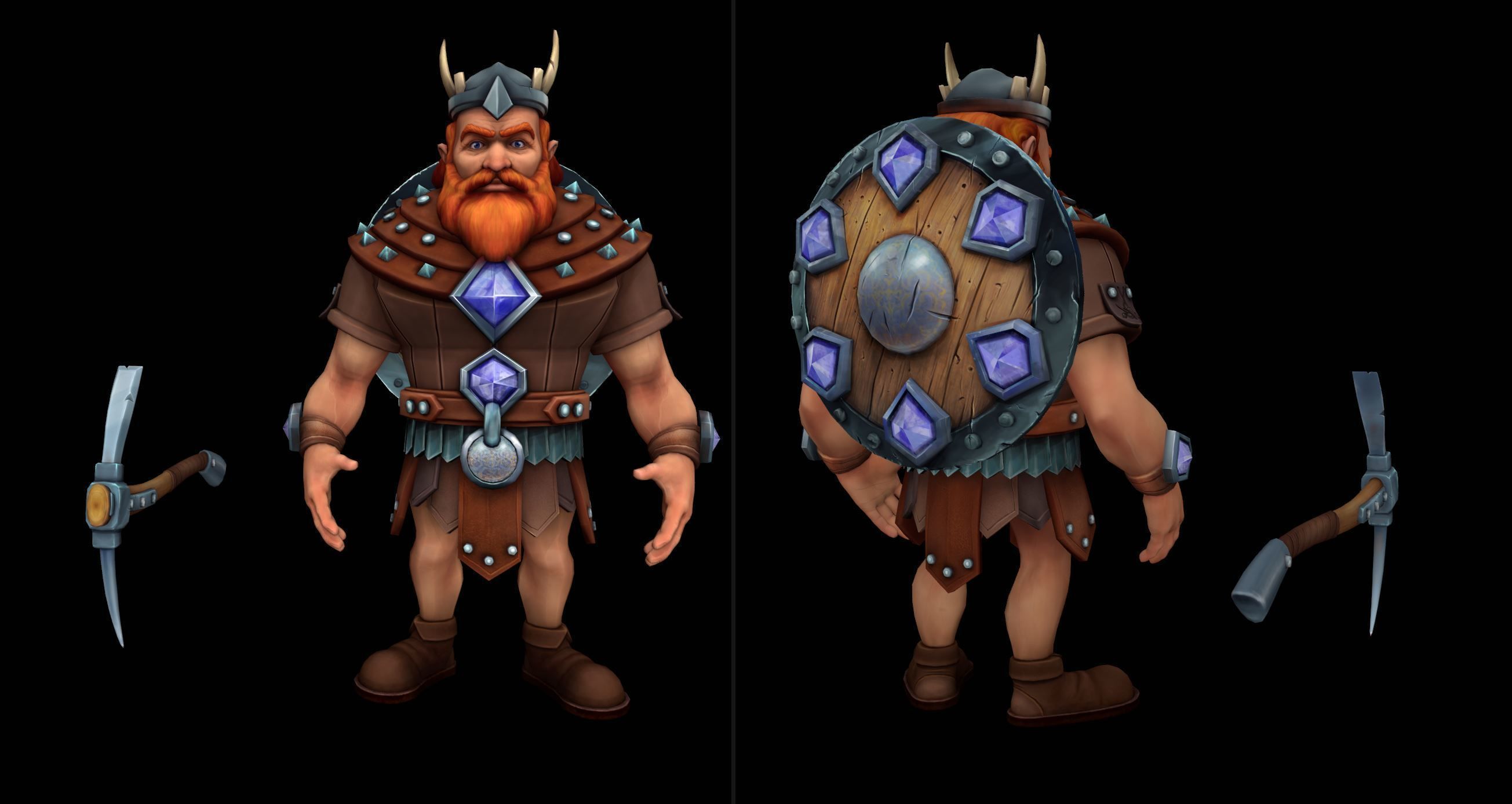 3D model Character low-poly 3d model dwarf with pickaxe VR / AR / low ...