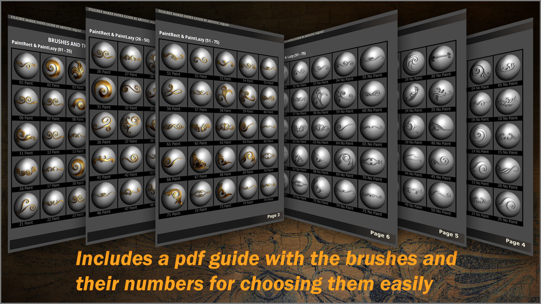 Filigree Maker 300 ZBrush Brushes And 75 Alphas Texture | CGTrader