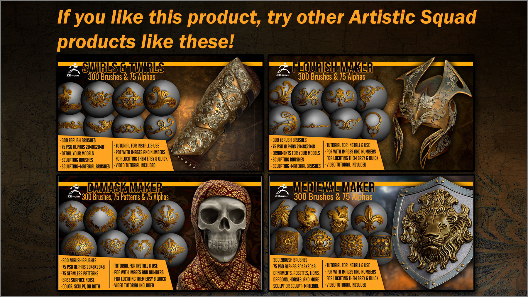 Filigree Maker 300 ZBrush Brushes And 75 Alphas Texture | CGTrader