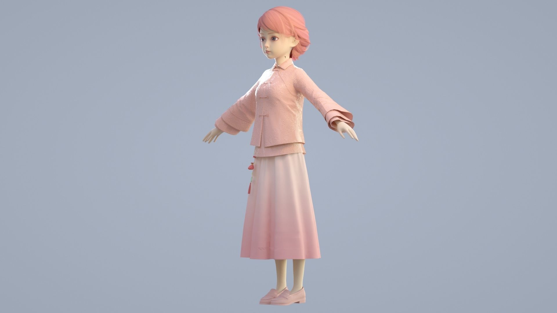 cartoon girl in Tang suit 3D model | CGTrader