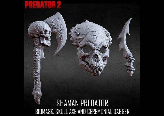 3D PRINTABLE SHAMAN PREDATOR BIOMASK AXE AND DAGGER PREDATOR 2 3D model ...