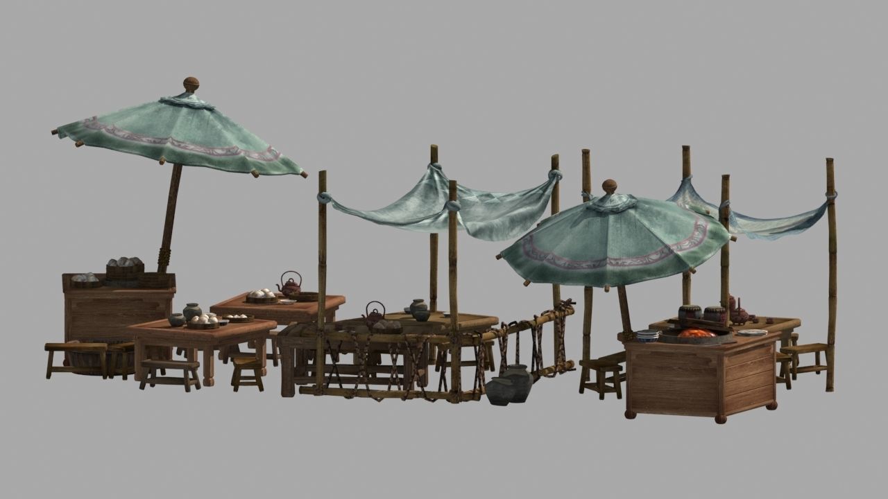 Asian Ancient street stalls 3D model | CGTrader