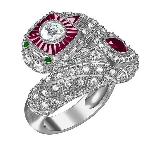 Unique Art Deco Vintage Bypass Diamond Ring 3D model 3D printable ...