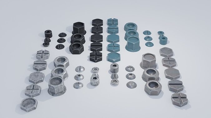 3D model Bolts and Screws Greebles with Multiple Textures VR / AR / low ...