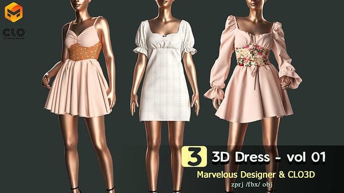 3 Female Dress vol01 3D model | CGTrader