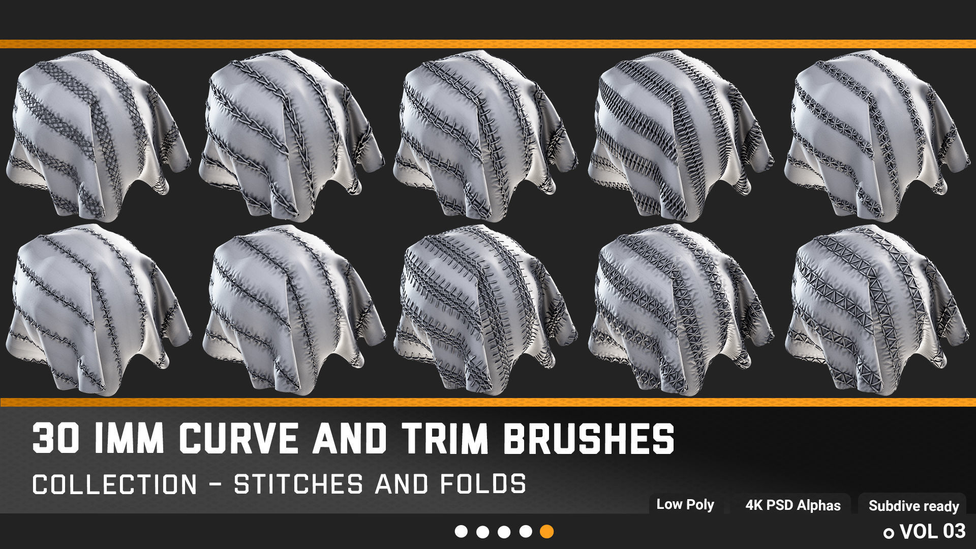 3D model 30 STITCHES And FOLDS IMM Curve And Trim Brushes 4k PSD Alpha VR / AR / low-poly | CGTrader