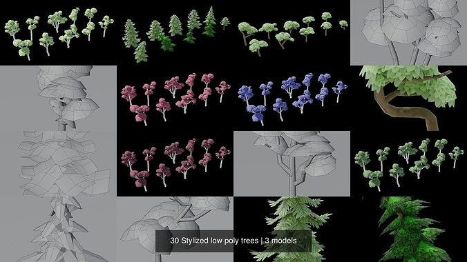 3D Model Collection 30 Stylized low poly trees VR / AR / low-poly ...