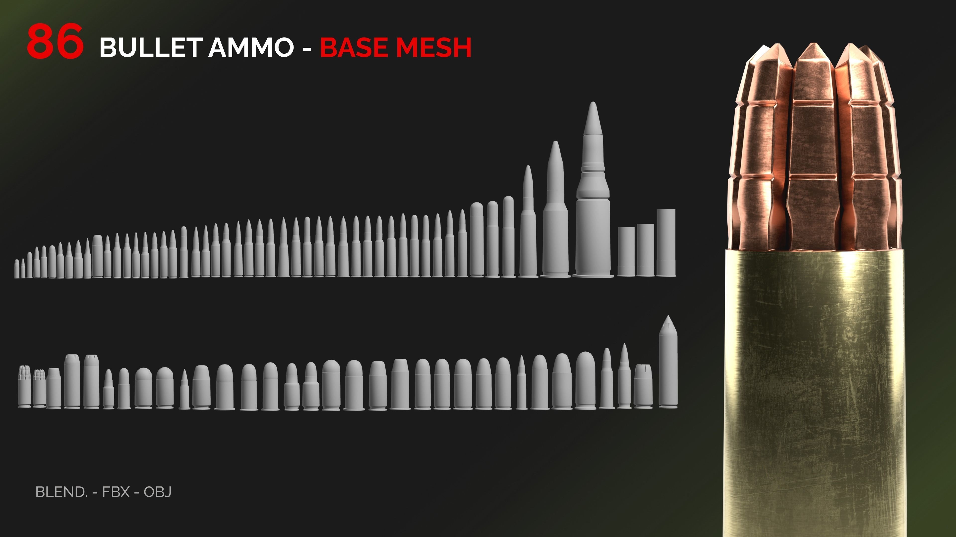 3D model 86 Bullets Ammo - Base mesh - Game Ready VR / AR / low-poly ...