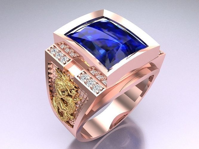 Rectangular Stone Rings - Mens Rings - N3853 3D model 3D printable ...