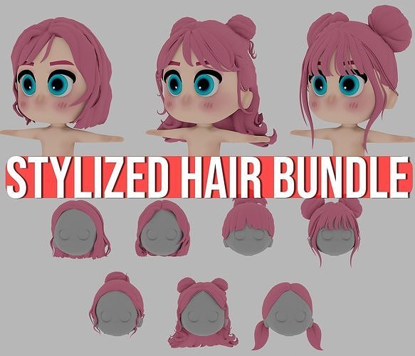 3D model Stylized Hair Bundle VR / AR / low-poly | CGTrader