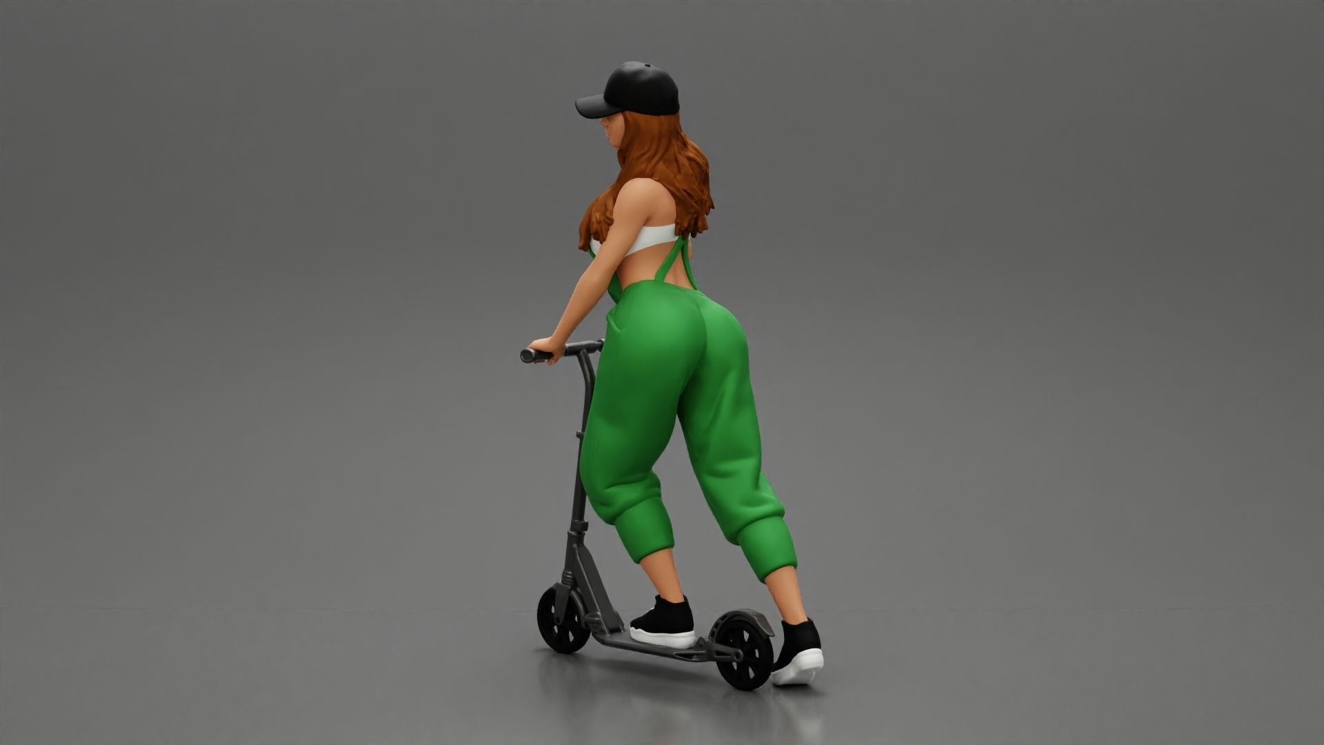 2 Woman Riding Electric Scooter At Parking Wearing overalls suit 3D ...