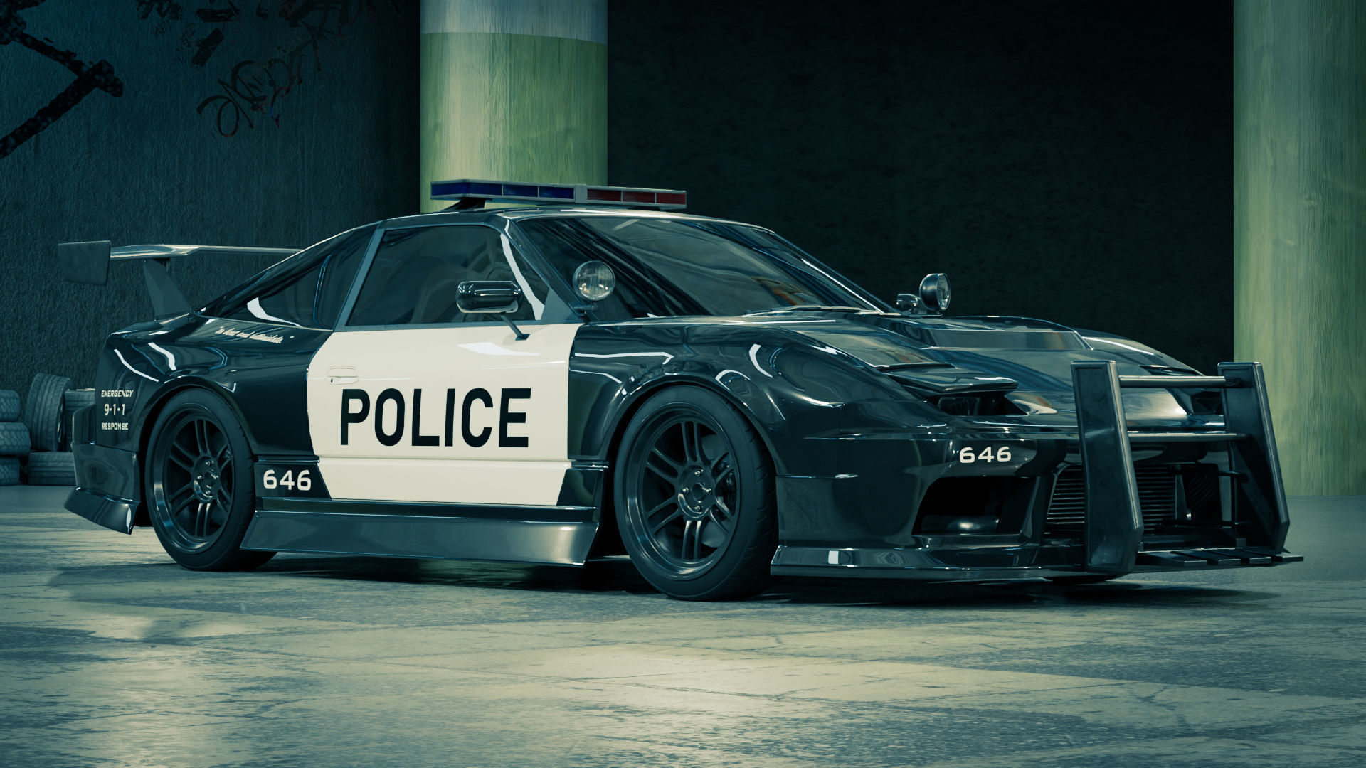 Nissan 180SX Police Car 3D model rigged | CGTrader