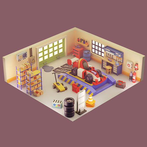 LowPoly Stylized isometric Garage 3D model | CGTrader