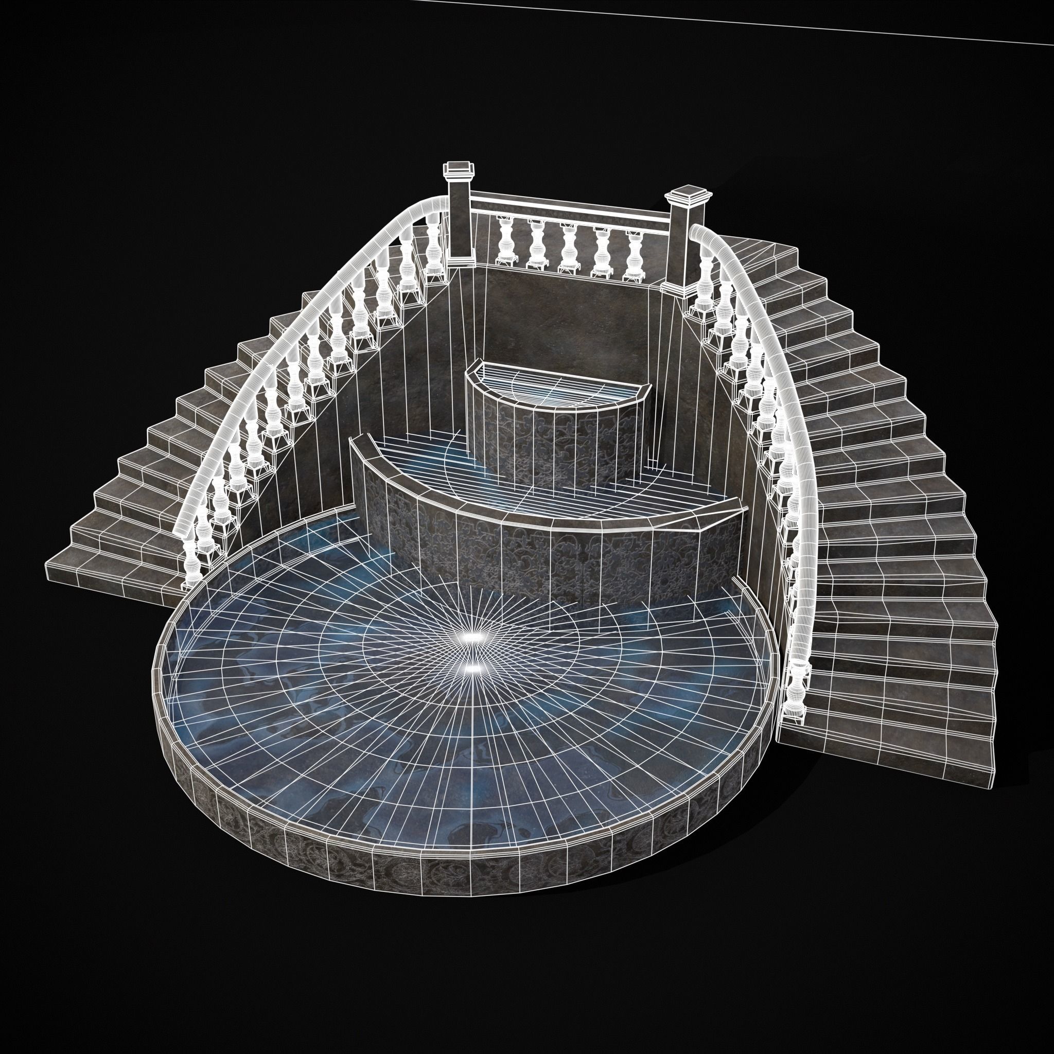 3D model Double Stair Case Fountain VR / AR / low-poly | CGTrader