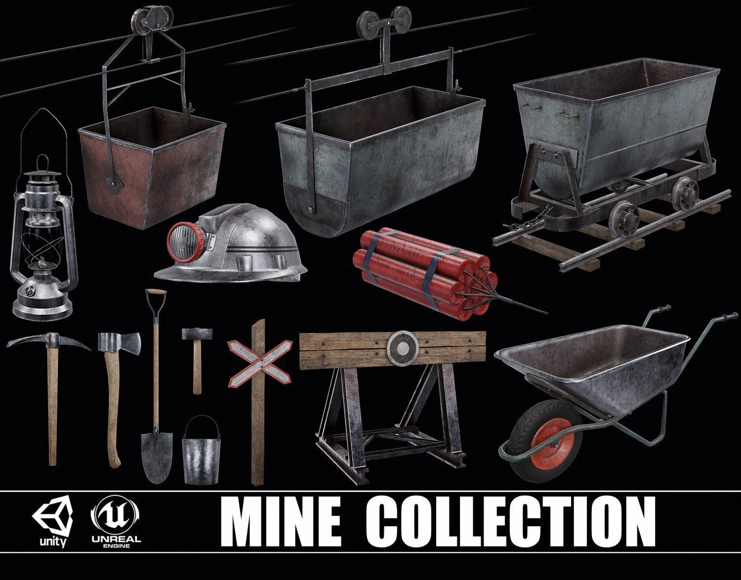 Collection of 15 Mine Items VR / AR / low-poly | CGTrader