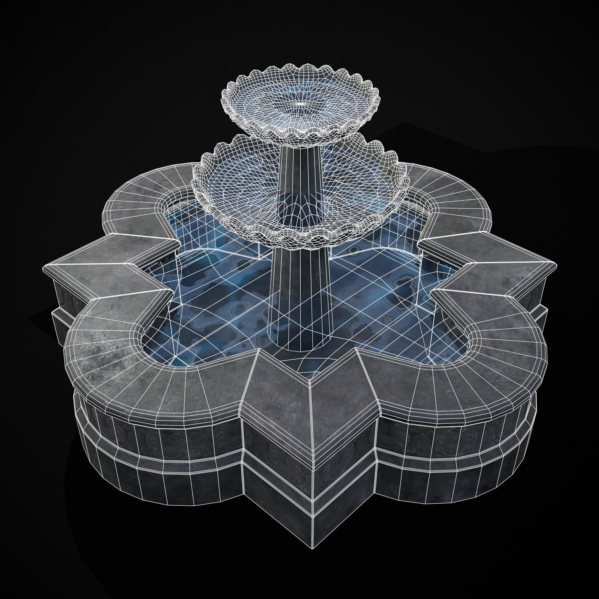 3D model Quatrefoil Multi Level Fountain VR / AR / low-poly | CGTrader