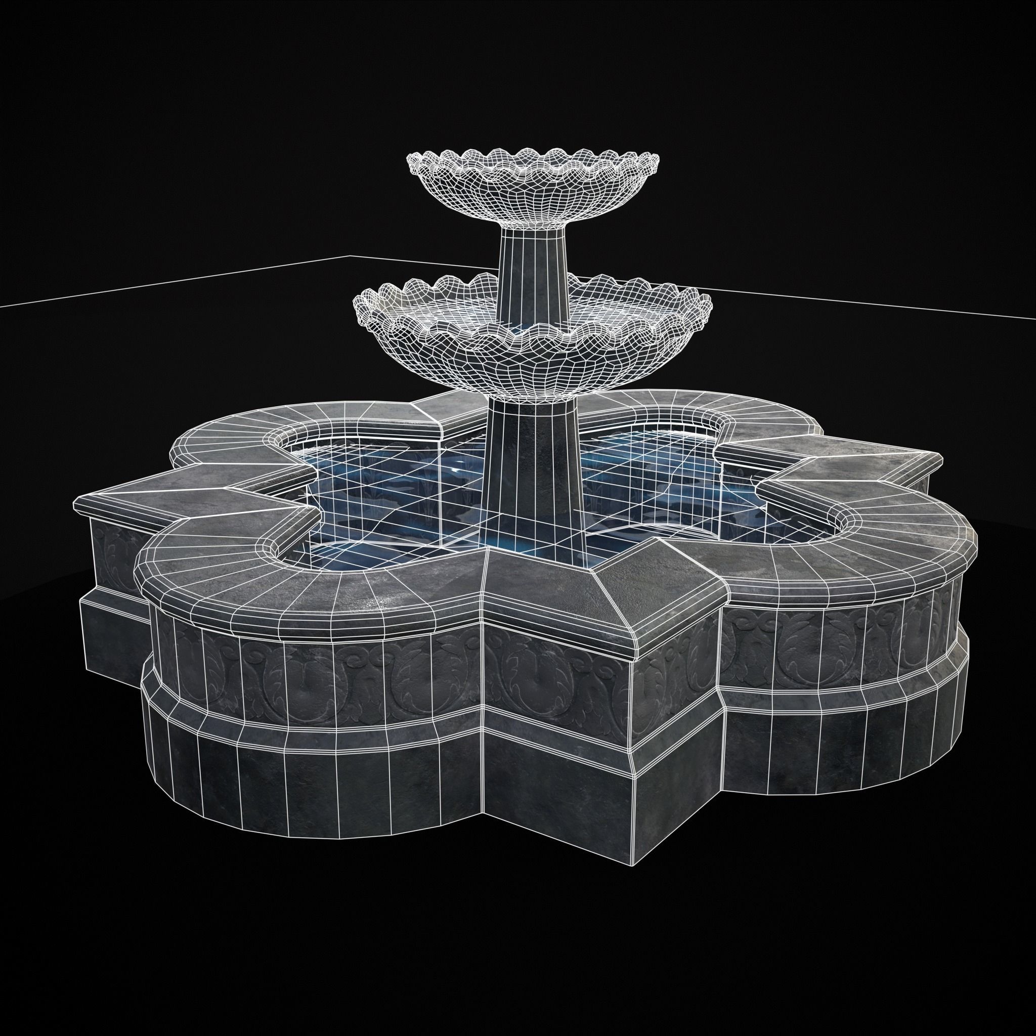 3D model Quatrefoil Multi Level Fountain VR / AR / low-poly | CGTrader