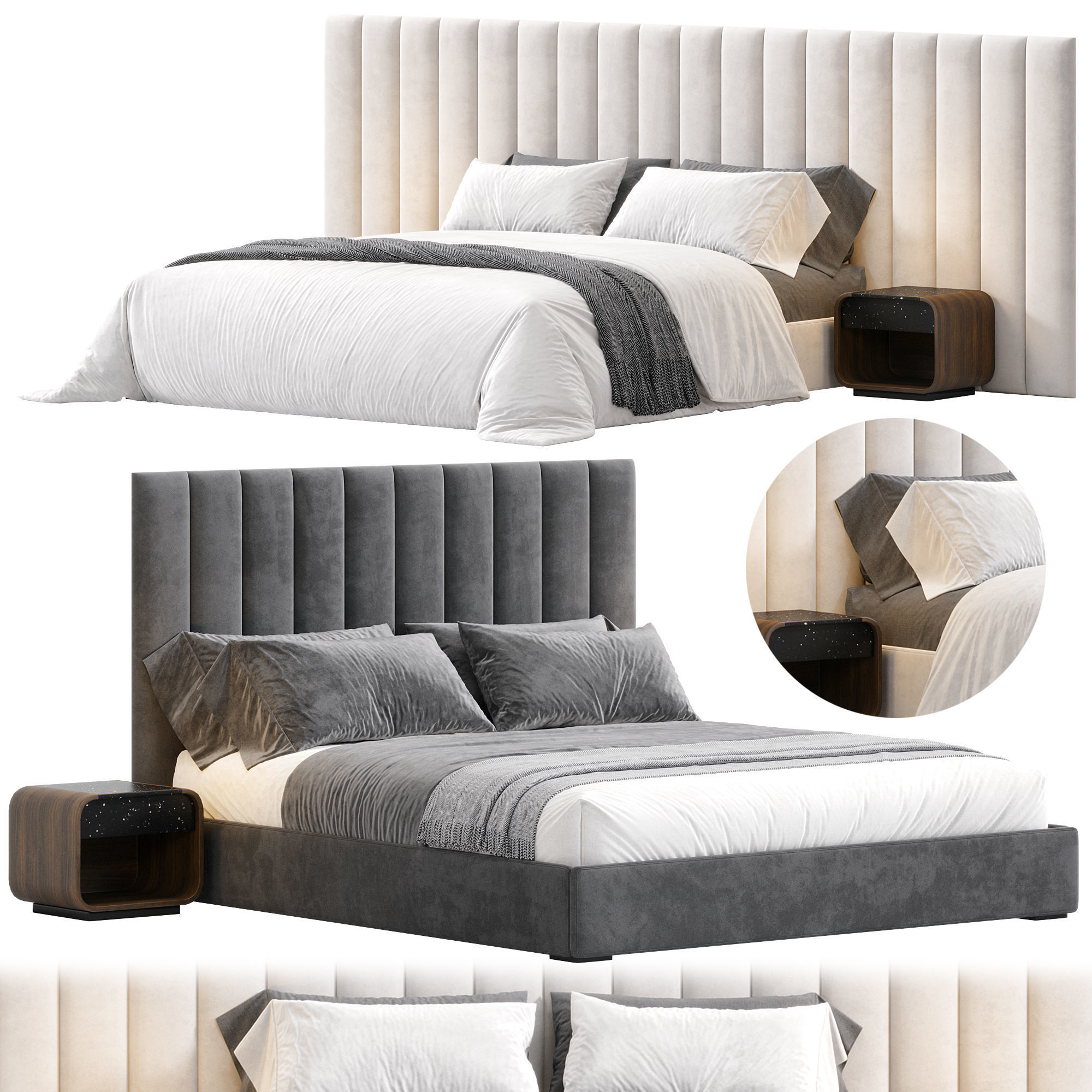 Modena Fabric Vertical Channel Panel Platform Bed 3D model | CGTrader