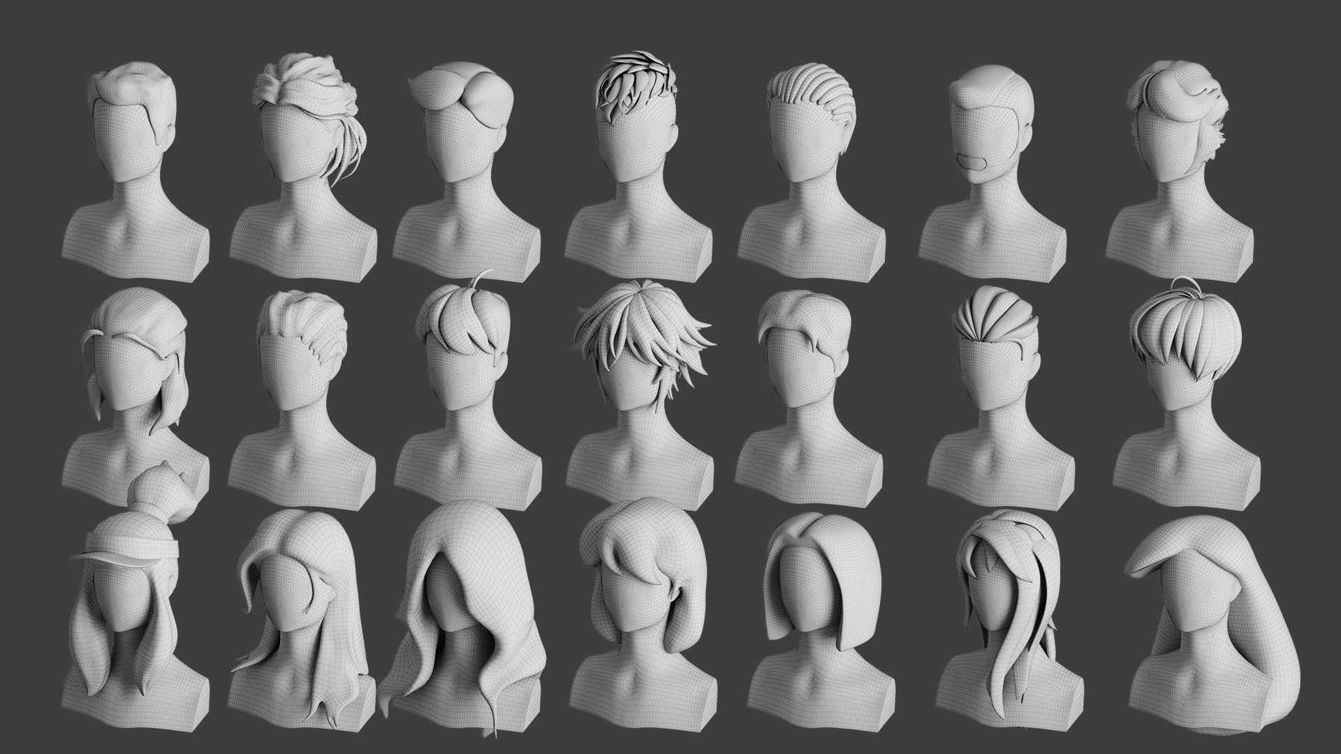 Stylised Hair Bundle 3D model | CGTrader