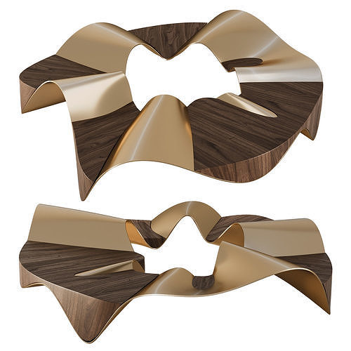 Ballet Modern Coffee Center Table in Walnut and Brass 3D model | CGTrader