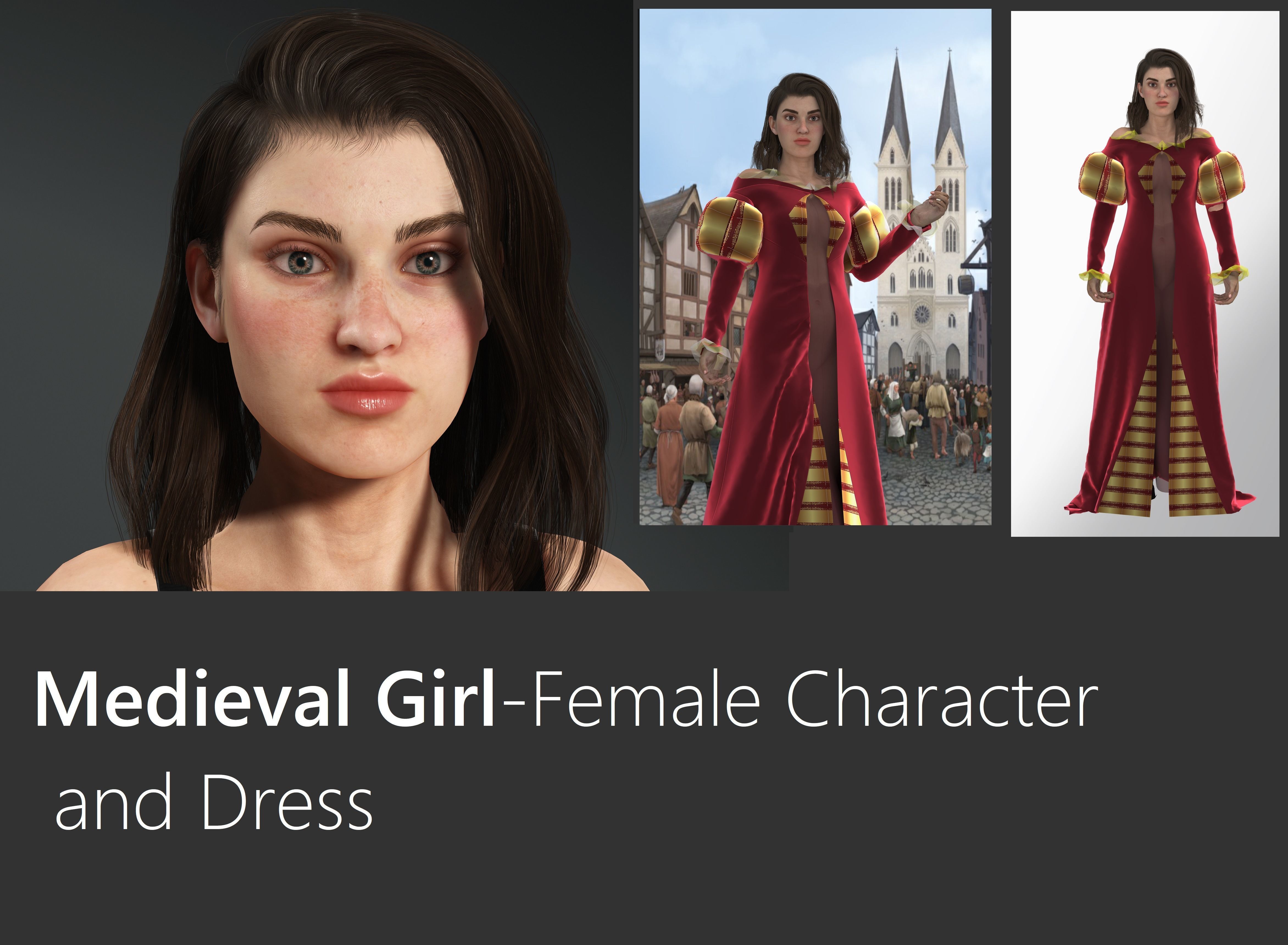 Medieval Girl-Female Character and Dress 3D model rigged | CGTrader