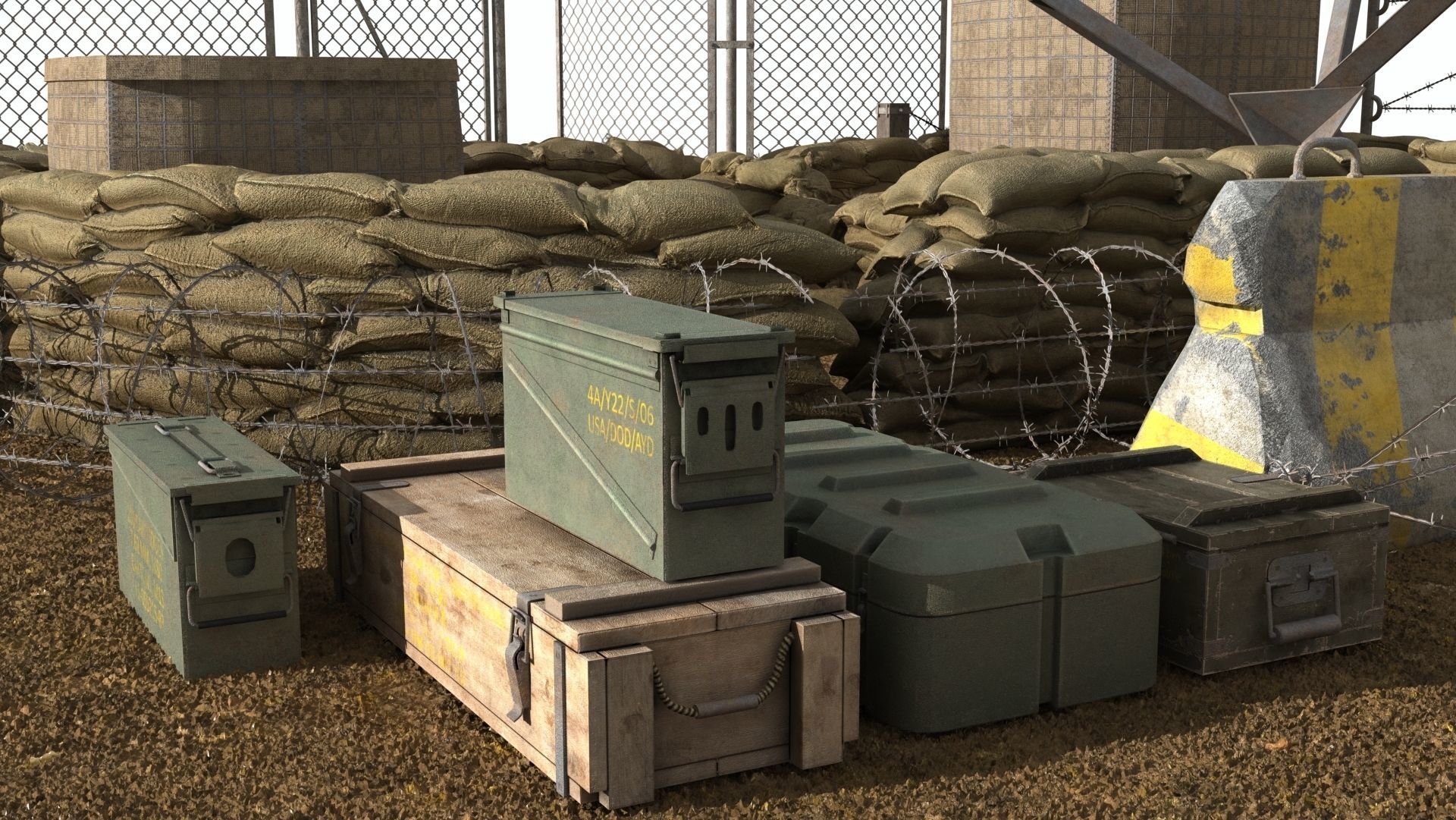 3D model Military Barricade tent sandbag Barbwire Barricade VR / AR ...