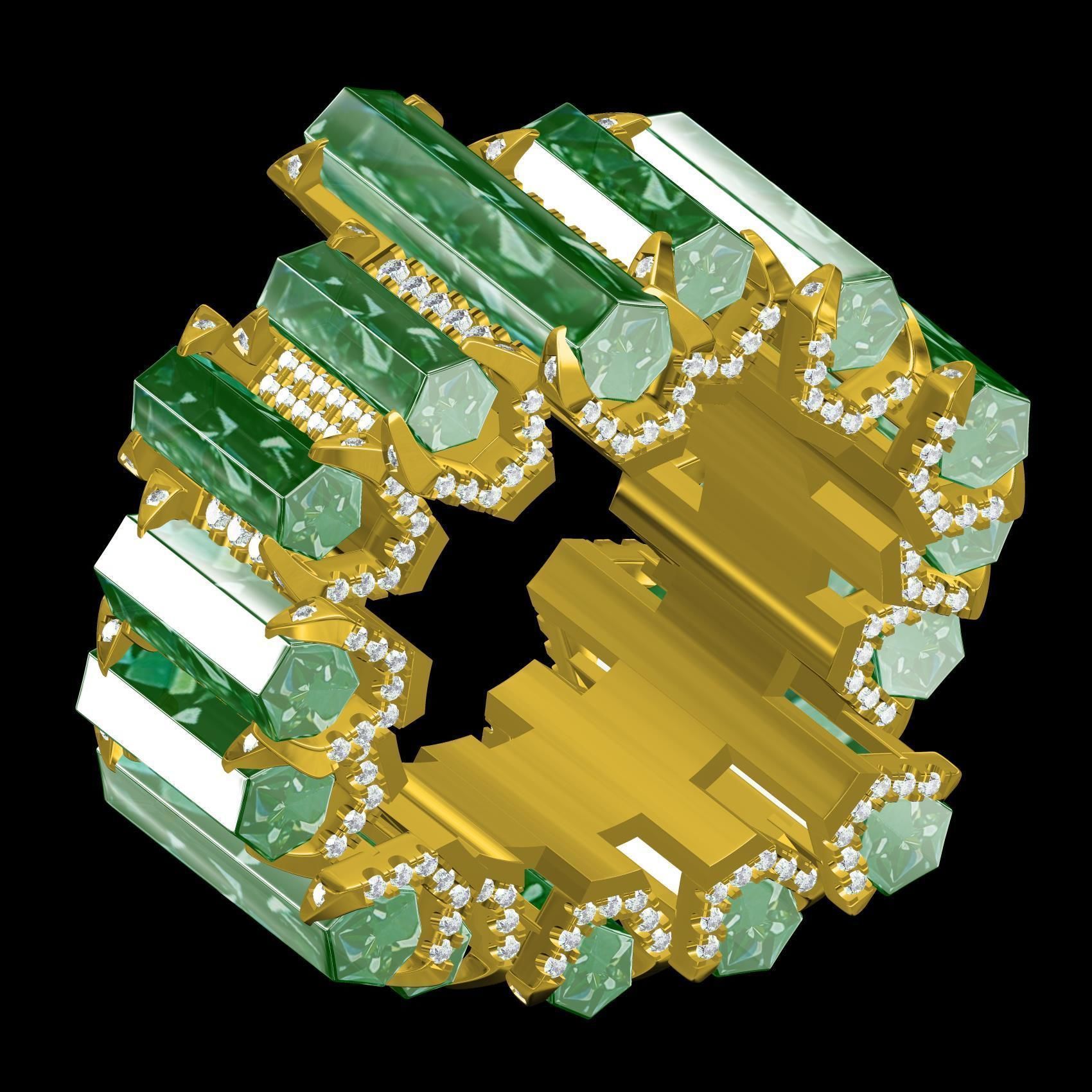 Antique Natural Hexagon Cut Stone Hip Hop Ring 3D model 3D printable ...