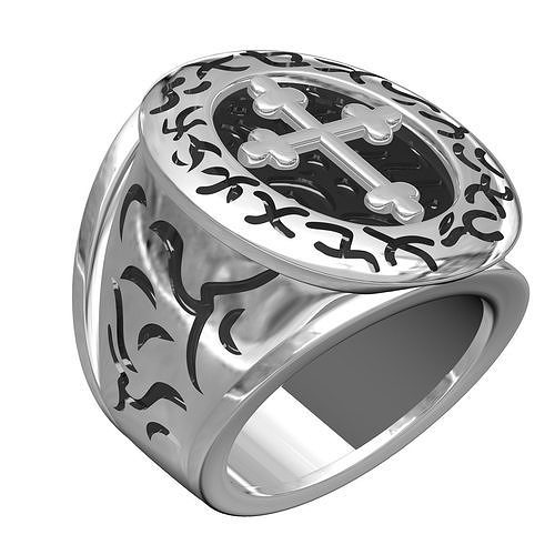 Classic Cross Signet Ring for Men 3D model 3D printable | CGTrader