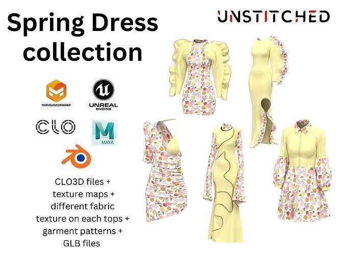 Unstitched Spring dress 3D model | CGTrader