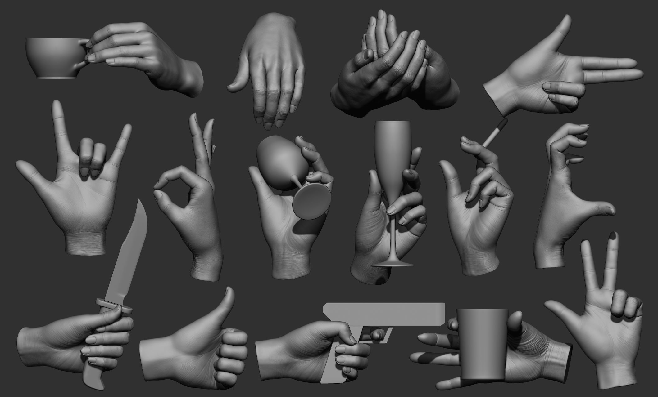 15 Female hand poses 3D model | CGTrader