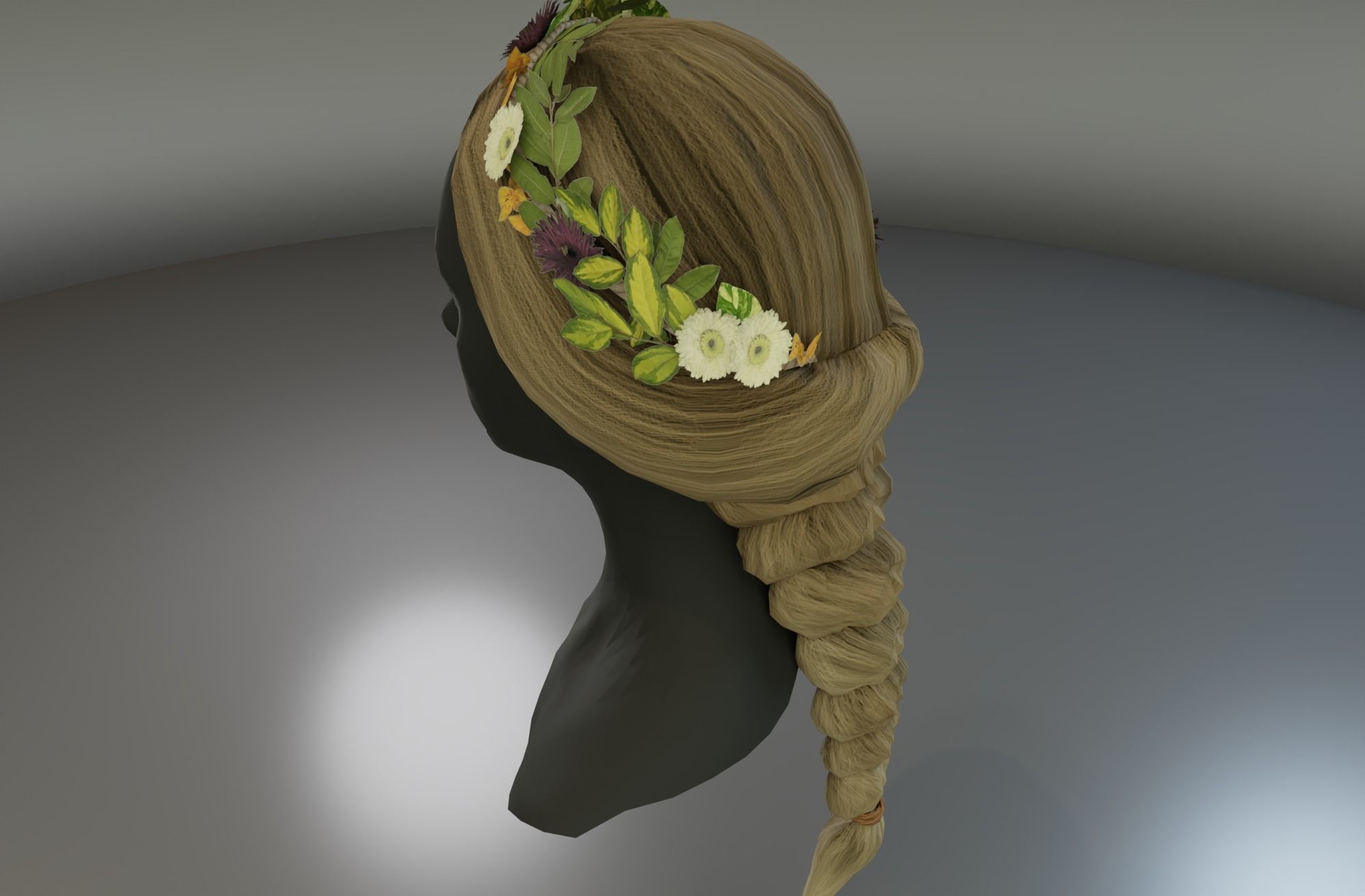 3D model Low poly Braided Hair with Flower Crown VR / AR / low-poly ...