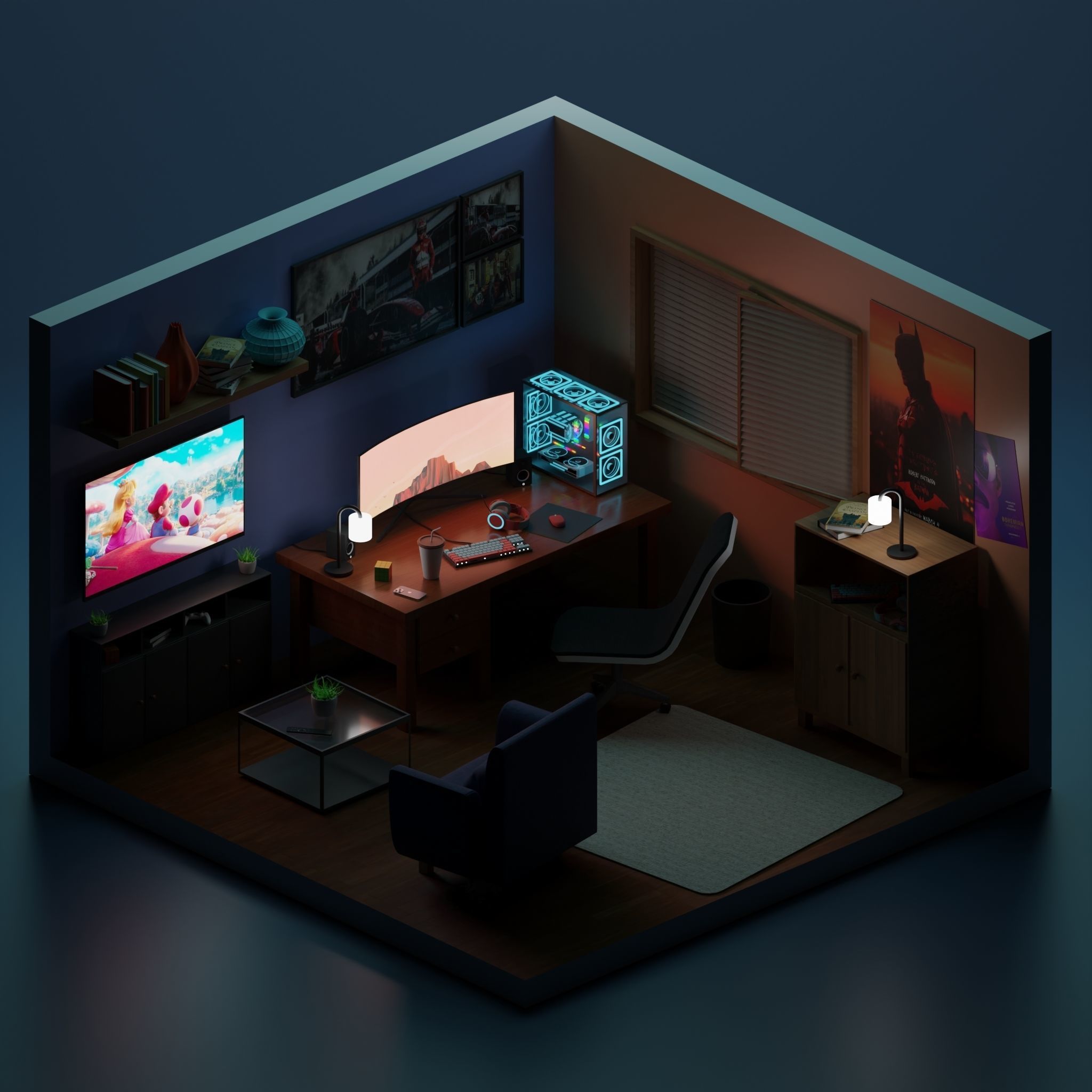 Isometric gaming room 3D model | CGTrader