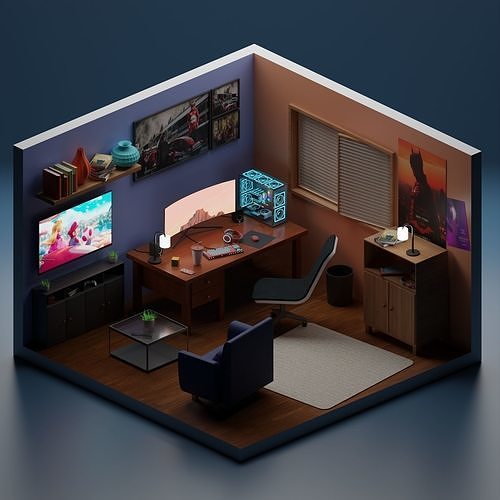 Isometric gaming room 3D model | CGTrader