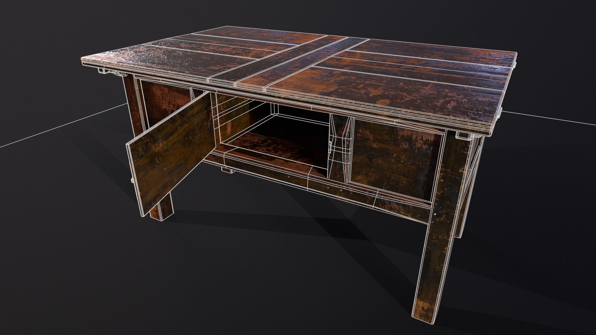 3D model Medieval Oak Hutch Table - English table VR / AR / low-poly ...
