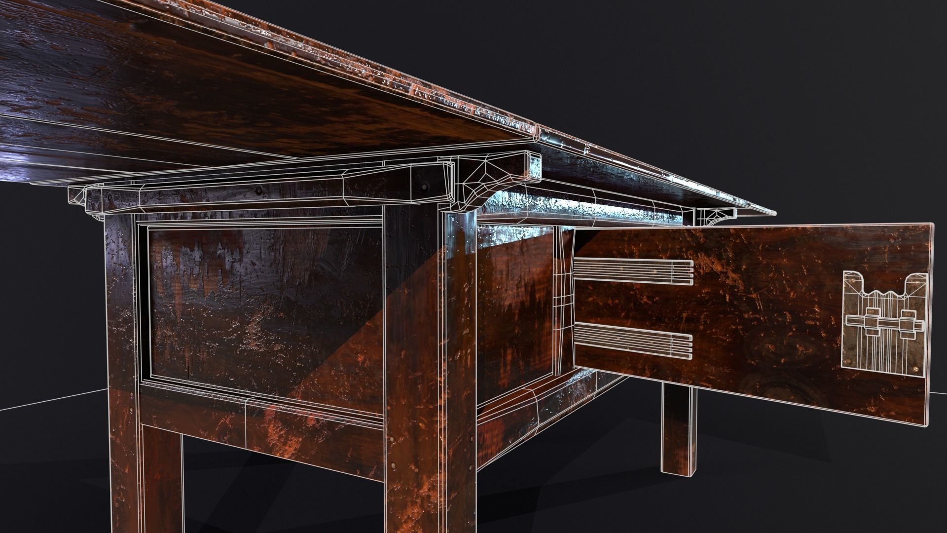 3D model Medieval Oak Hutch Table - English table VR / AR / low-poly ...