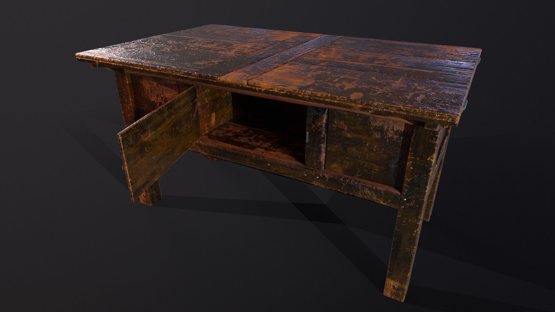 3D model Medieval Oak Hutch Table - English table VR / AR / low-poly ...